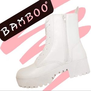 BAMBOO | Shoes | New Bamboo White Faux Leather Lug Sole Combat Boot ...